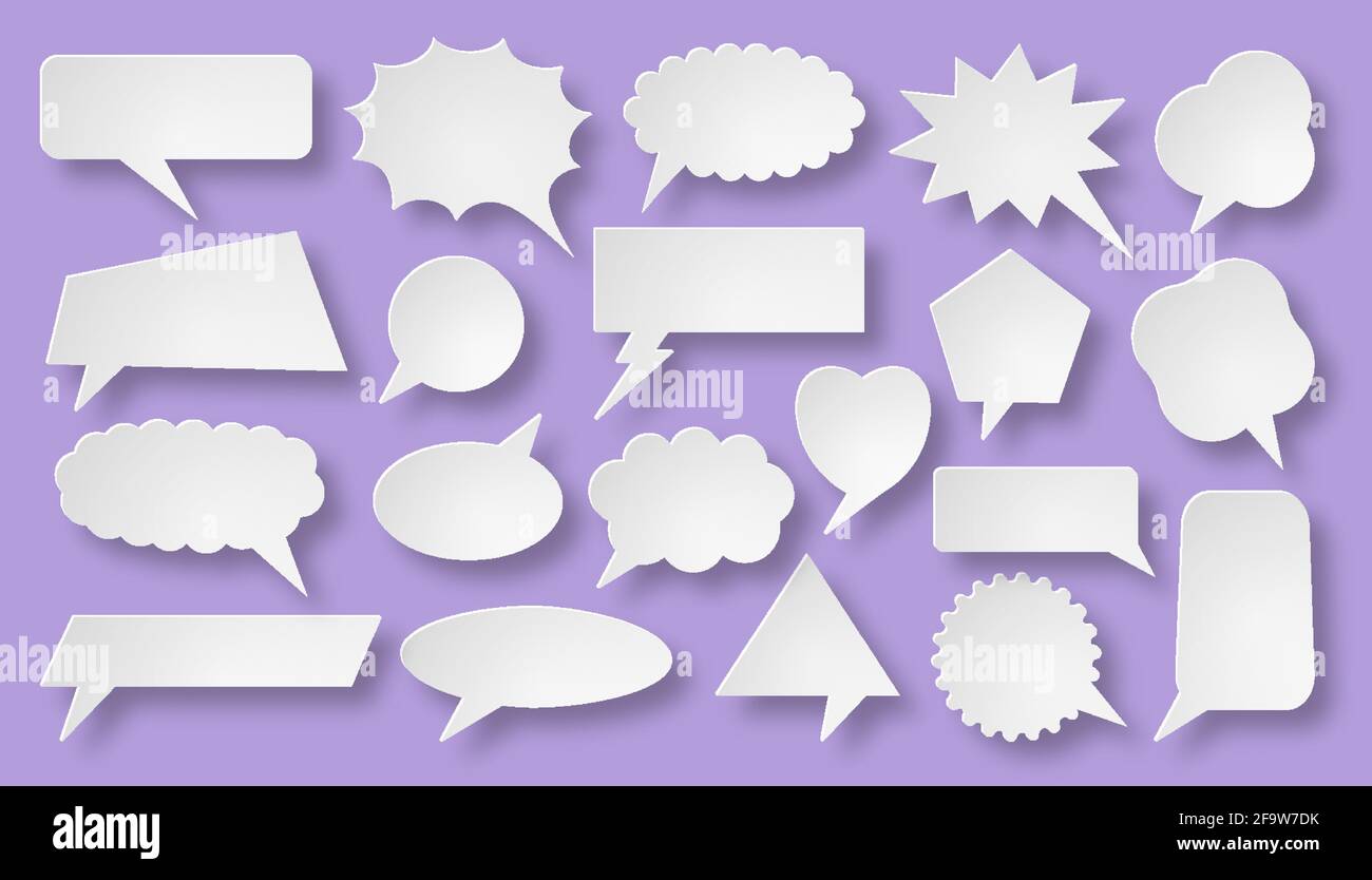 White paper cut empty speech bubbles set. Vintage style chat message ...