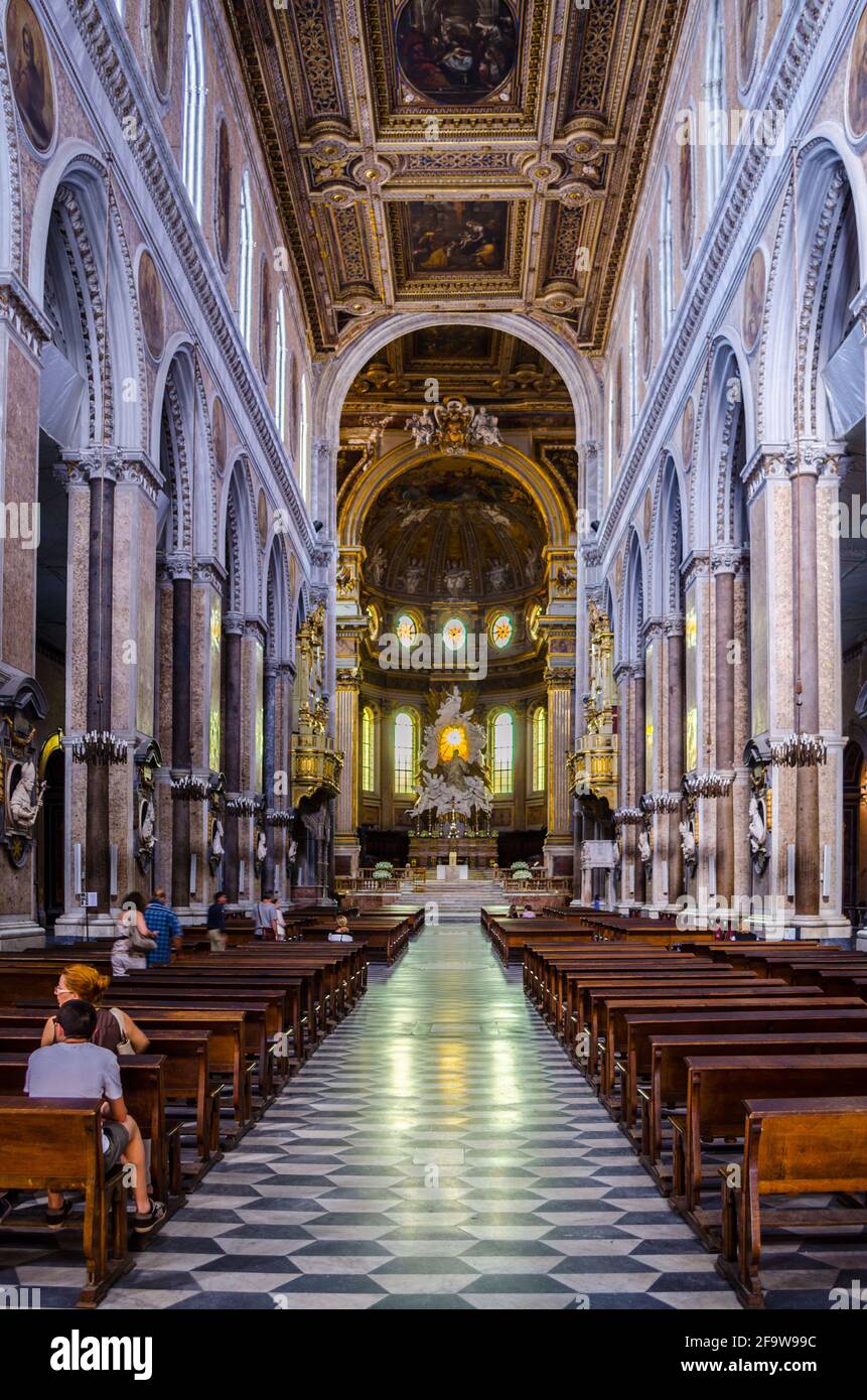 NAPLES, ITALY - JUNE 22, 2014 : Interiors and details of the Duomo ...