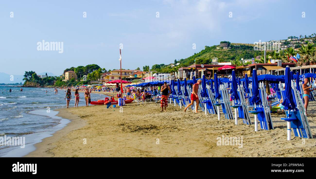 AGROPOLI, ITALY - JULY 29: View of a beach in Agropoli on July 29, 2014 ...