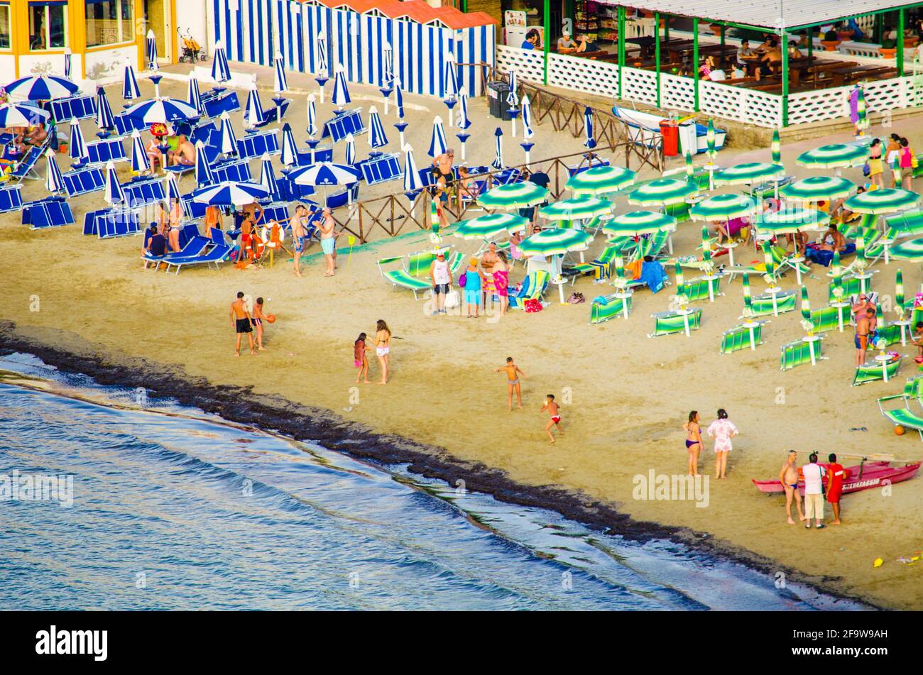 AGROPOLI, ITALY - JULY 29: View of a beach in Agropoli on July 29, 2014 ...