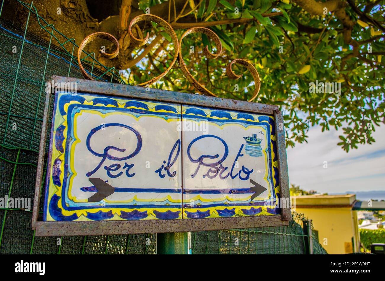 CAPRI, ITALY, MAY 8, 2014: Typical ceramic signs showing direction to ...