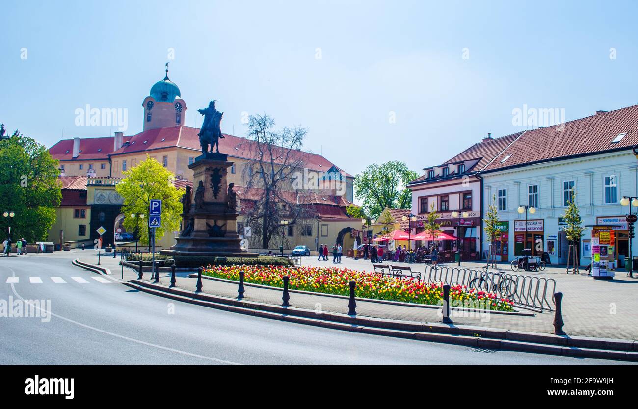 PODEBRADY, CZECH REPUBLIC, APRIL 28, 2015: people are strolling through ...