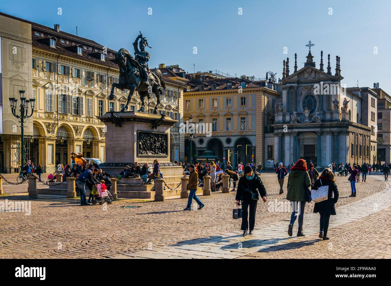 TORINO, ITALY, MARCH 12, 2016: people are walking around piazza san ...