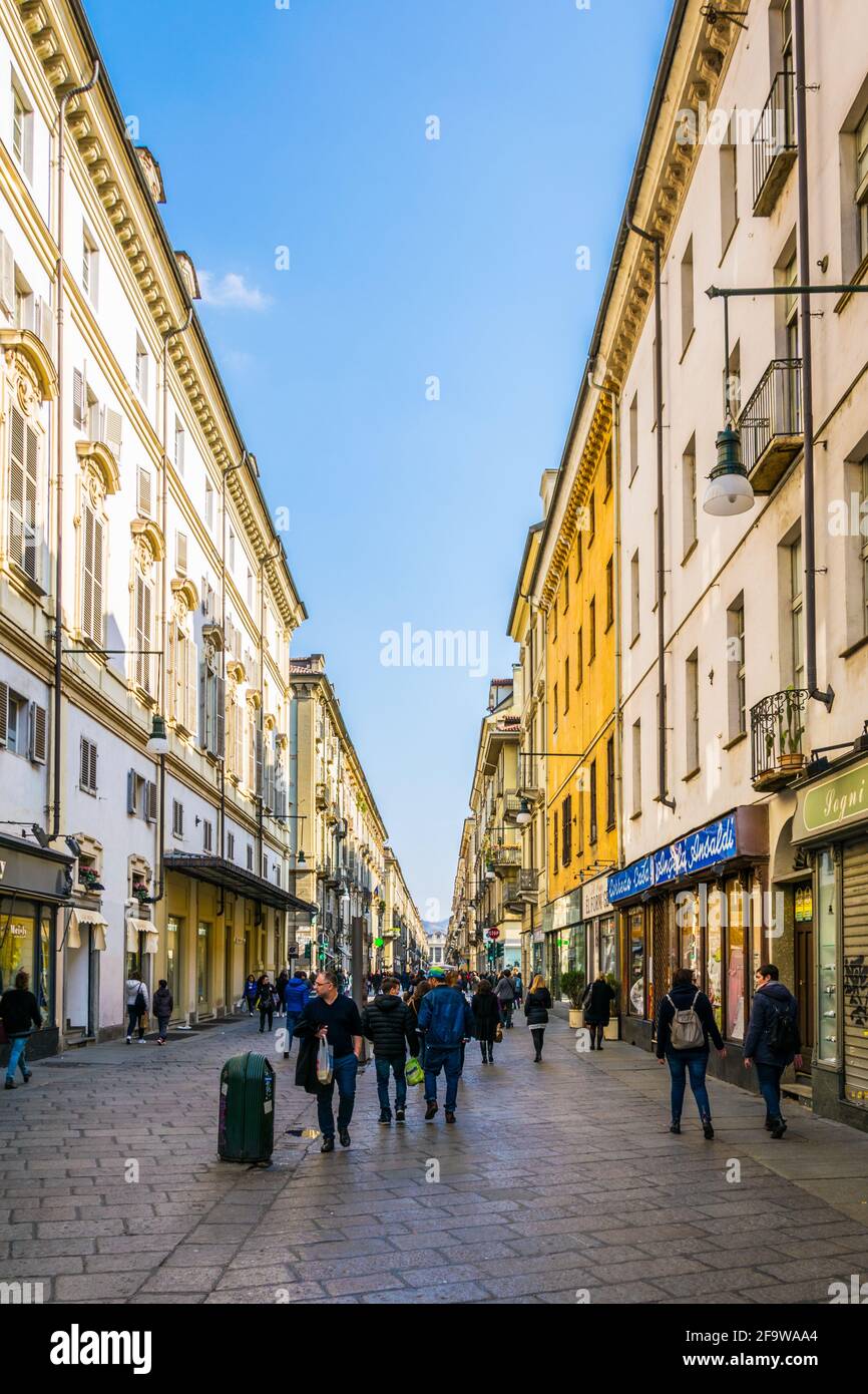 TORINO, ITALY, MARCH 12, 2016: people are walking on a street in the ...