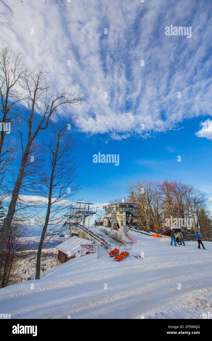 ZAGREB, CROATIA - Feb 03, 2013: Ski lift in a ski resort Sljeme in ...