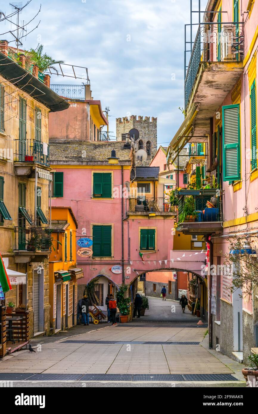 MONTEROSSO, ITALY, MARCH 13, 2016: view of a narrow street waiting for ...