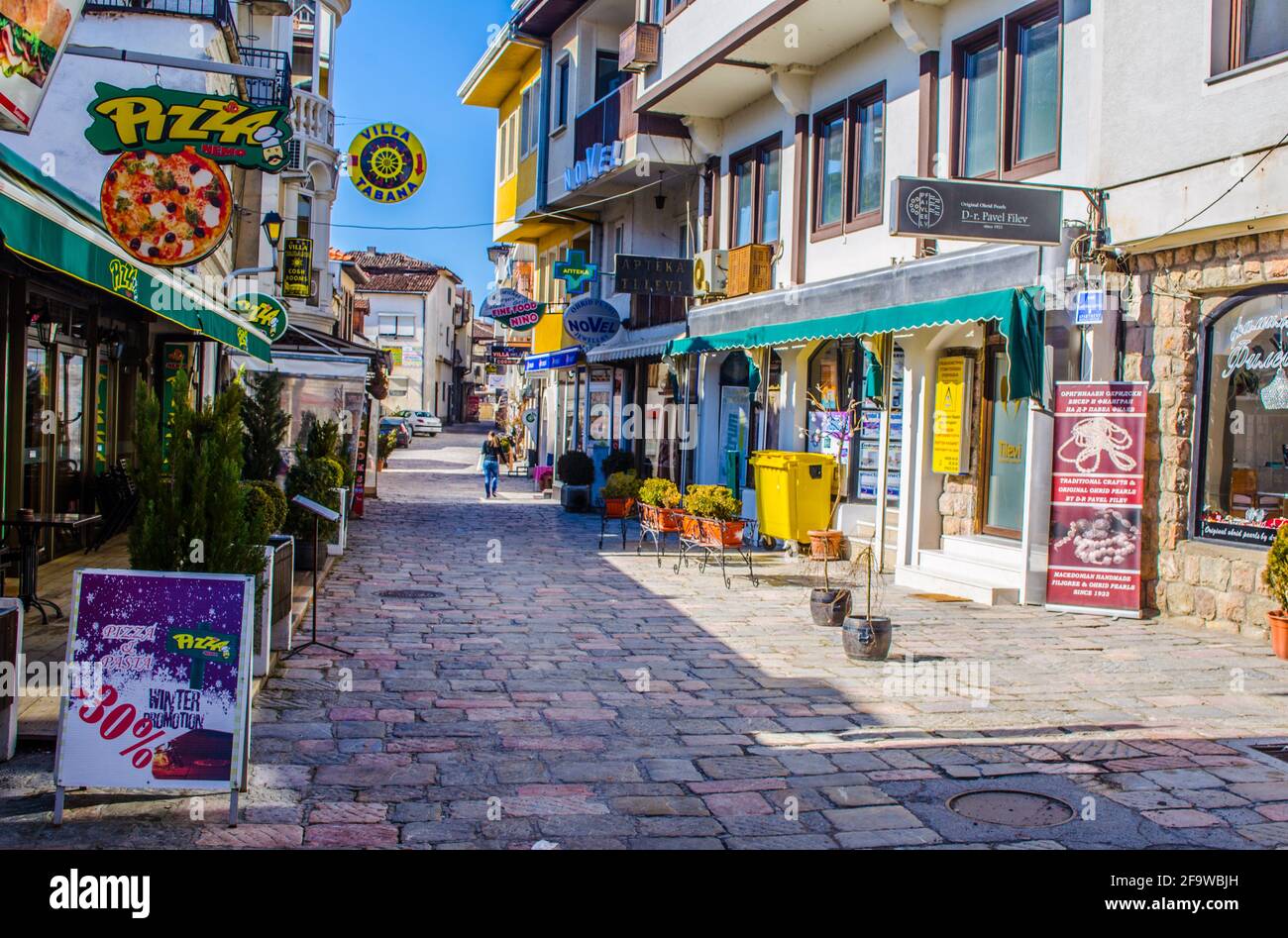 OHRID, MACEDONIA, FEBRUARY 15, 2015: People are walking through the ...