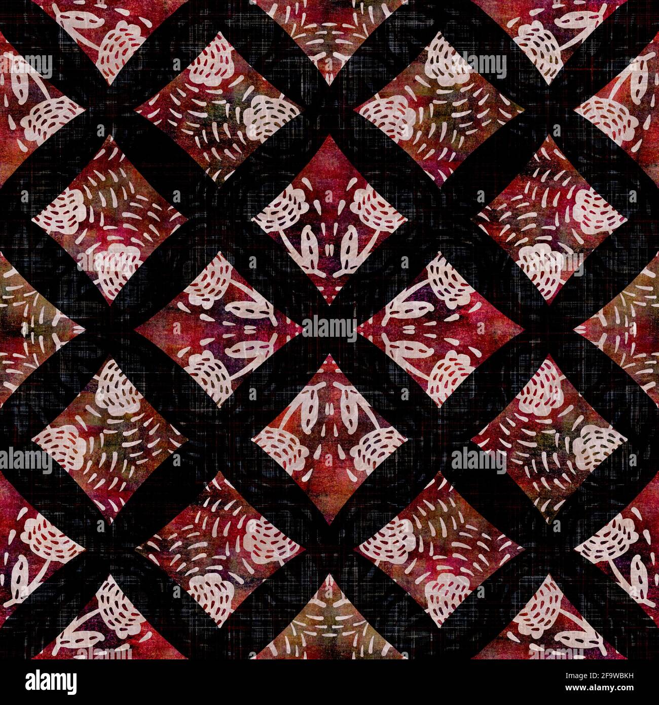 Seamless dark check mosaic block print background. Boho ethnic soft ...