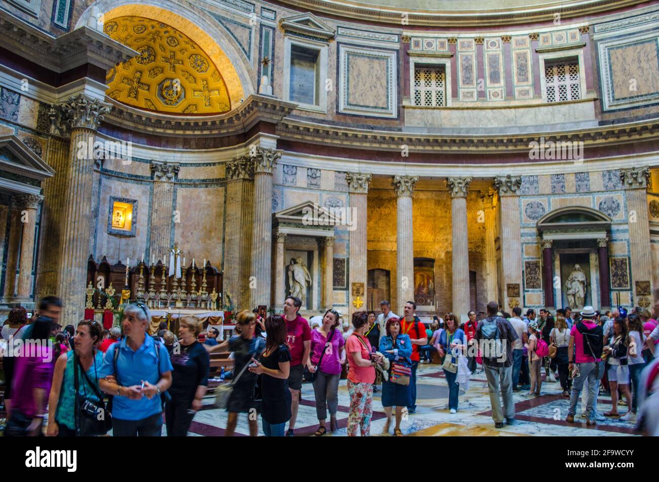 ROME, ITALY, JUNE 1, 2014: Tourists visit the Pantheon in Rome, Italy ...