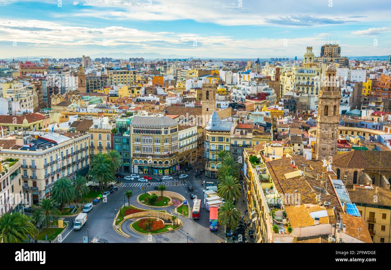 VALENCIA, SPAIN, DECEMBER 30, 2015: Aerial view of plaza de la reina ...
