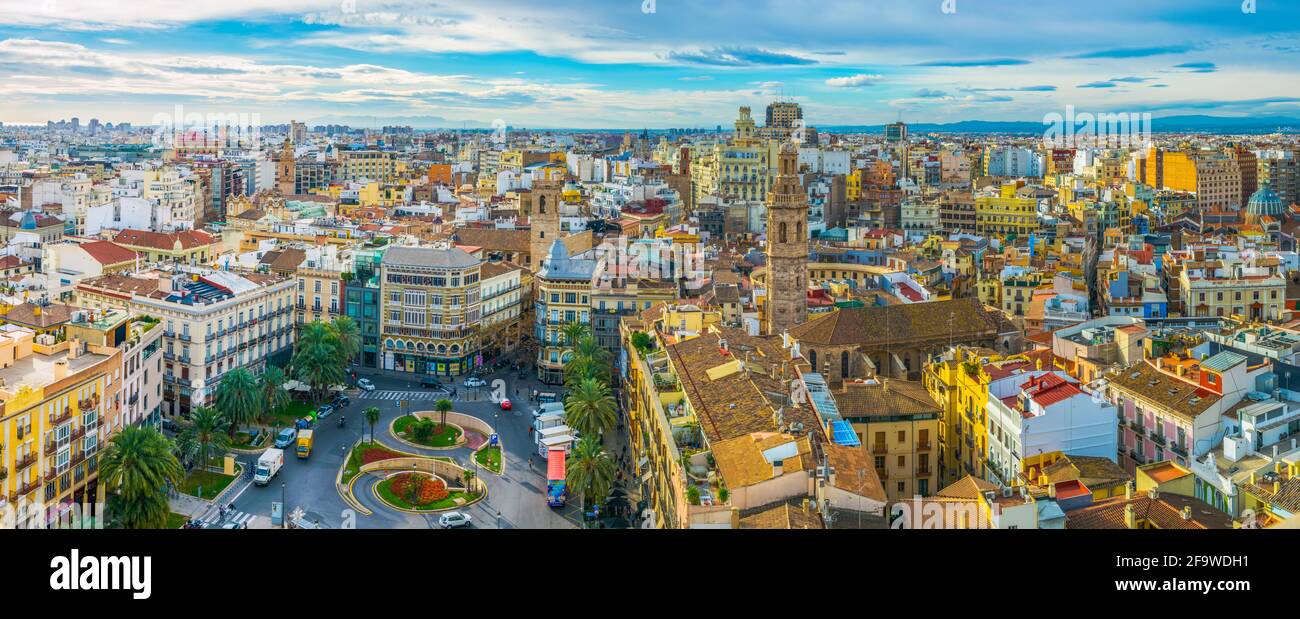 VALENCIA, SPAIN, DECEMBER 30, 2015: Aerial view of plaza de la reina ...