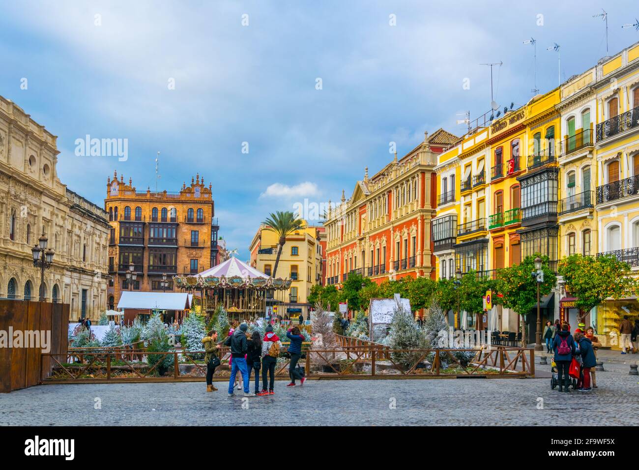 SEVILLA, SPAIN, JANUARY 7, 2016: view of a winter amusement park ...