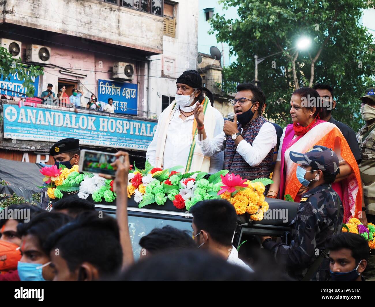KOLKATA, INDIA - Apr 19, 2021: Bharatiya Janta Party activist waves ...