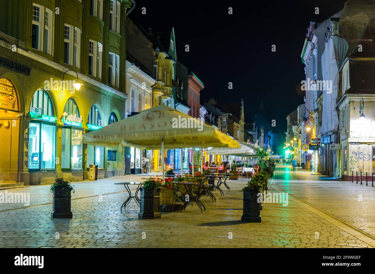 BRASOV, ROMANIA, JULY 9, 2015: Street of the republic is a center of ...