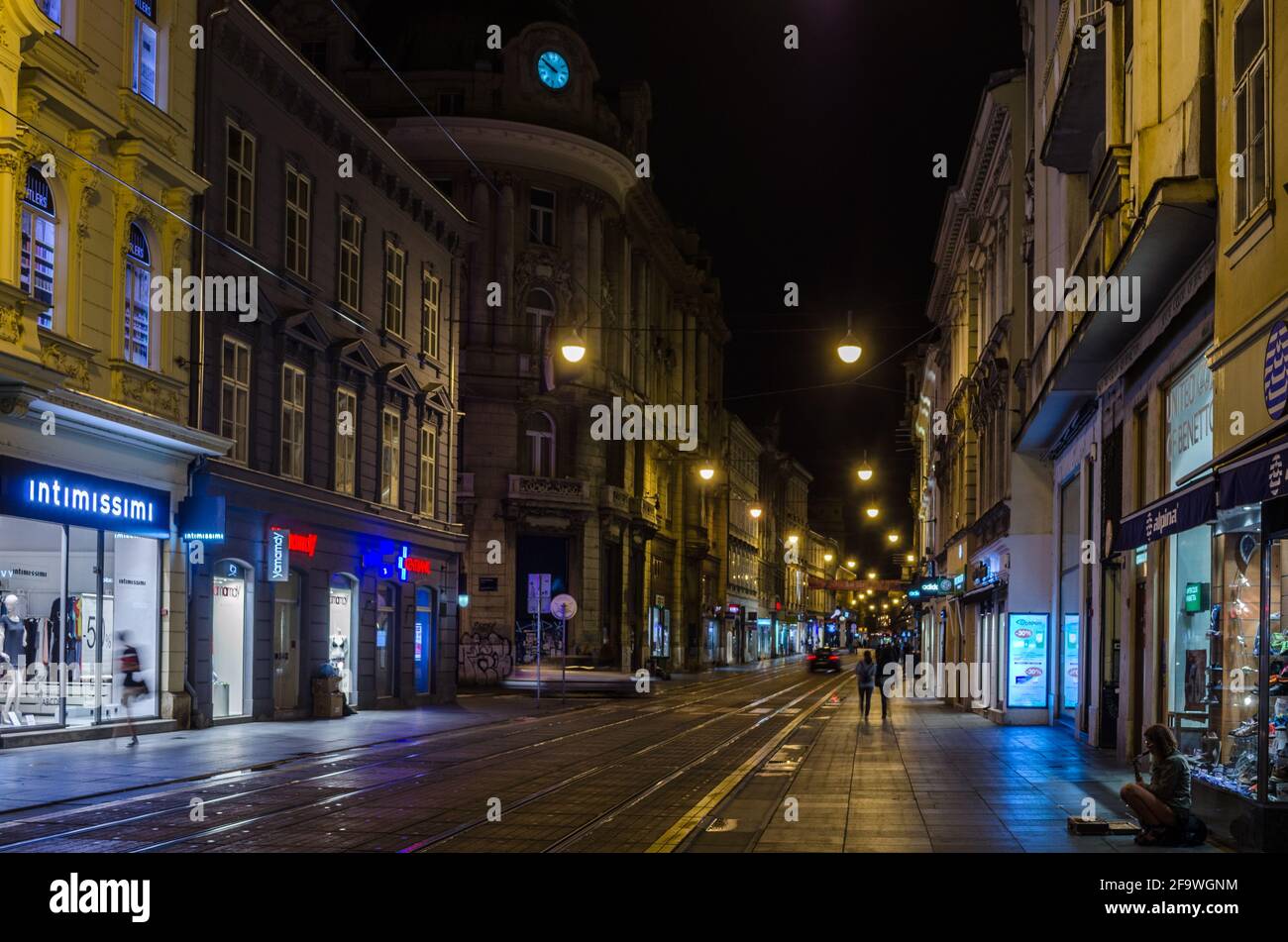 ZAGREB, CROATIA, JULY 28, 2015: night view of the ilica street in ...