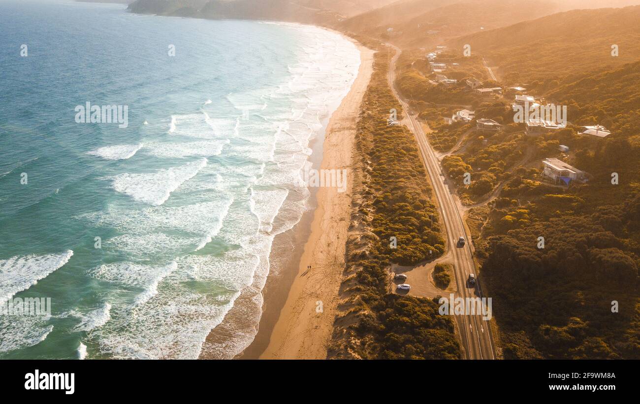 Aerial View of Waves and Beaches at Sunset Along the GrAerial View of ...