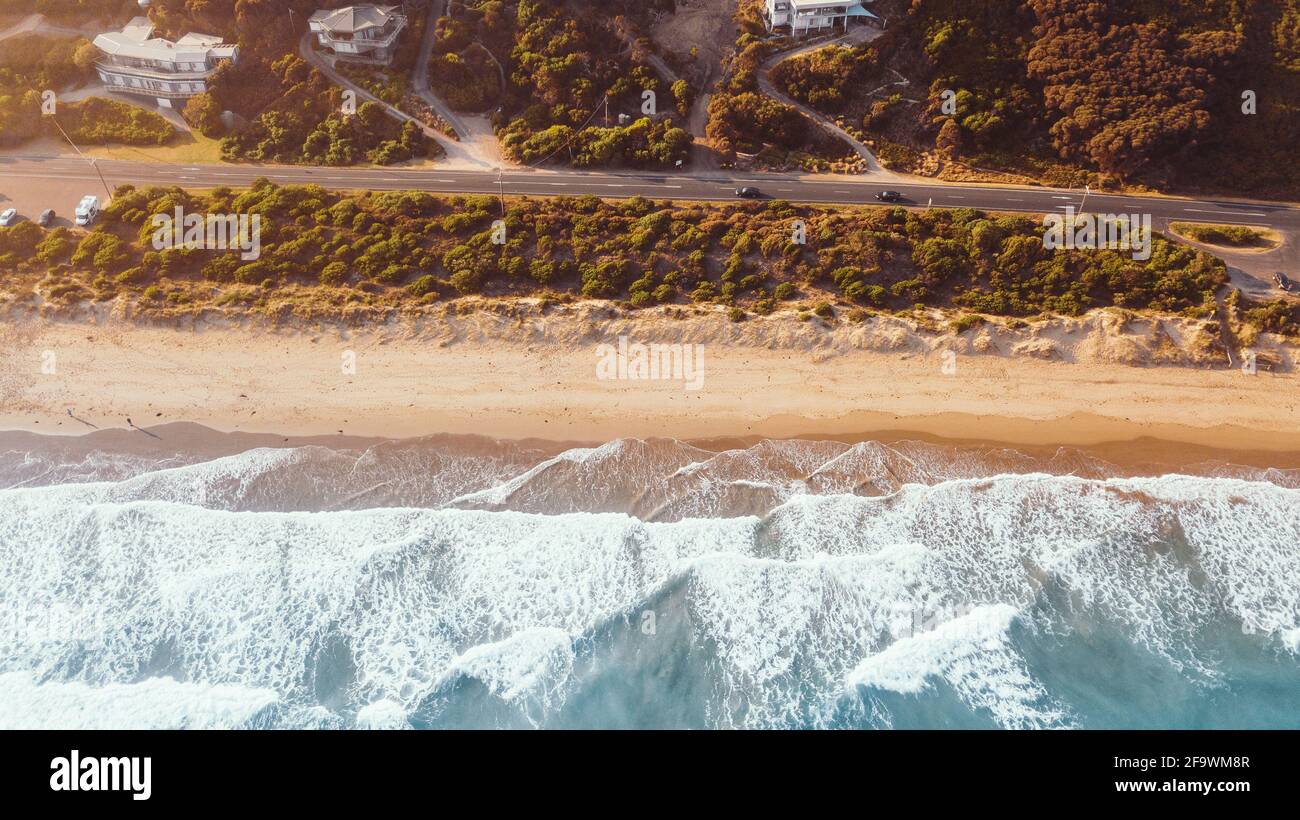 Aerial View of Waves and Beaches at Sunset Along the GrAerial View of ...