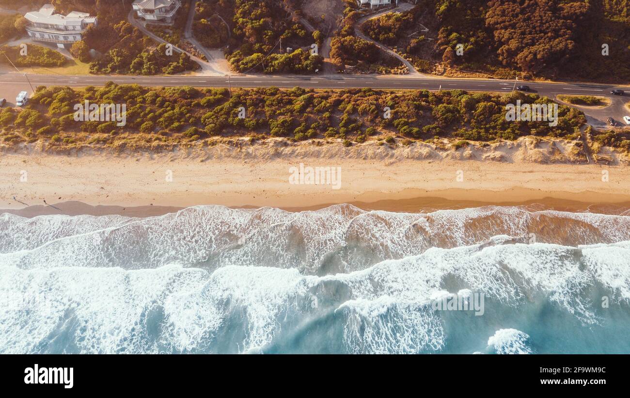 Aerial View of Waves and Beaches at Sunset Along the GrAerial View of ...