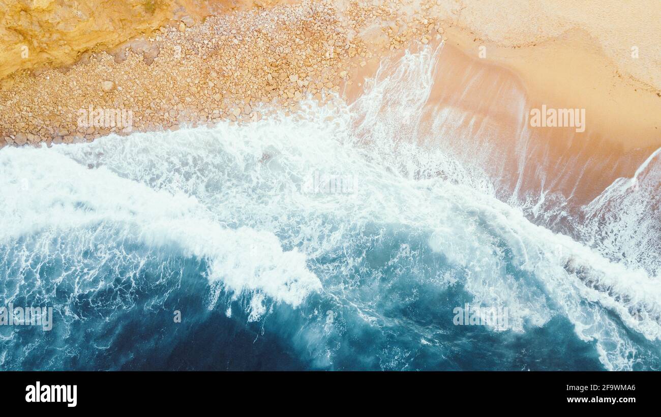 Aerial View of Waves and Beaches at Sunset Along the GrAerial View of ...