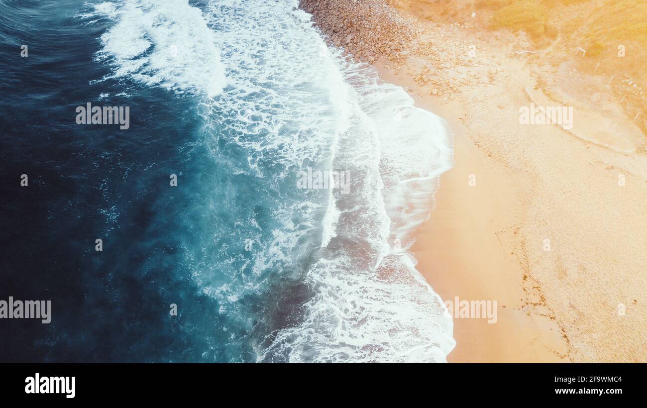 Aerial View of Waves and Beaches at Sunset Along the GrAerial View of ...