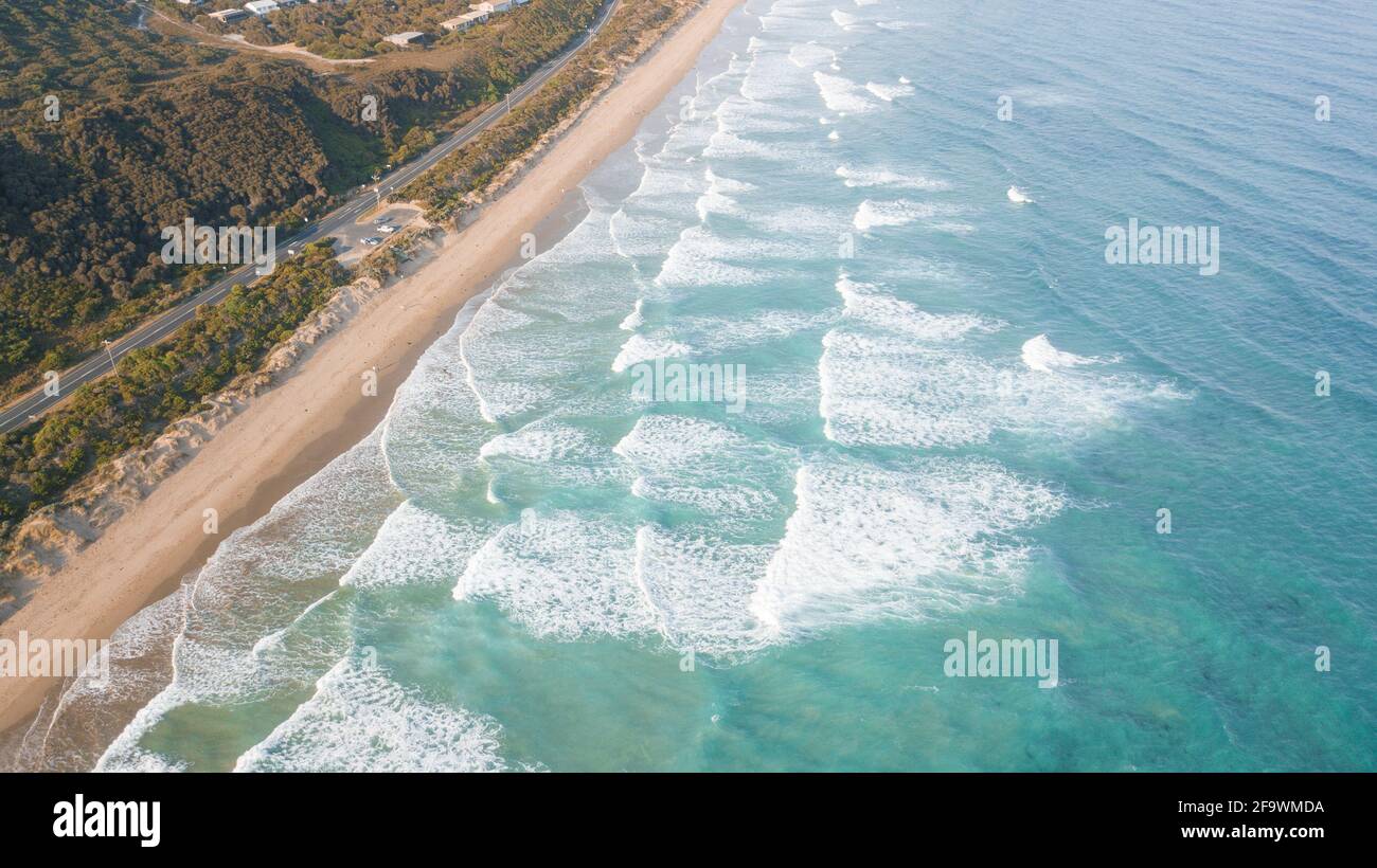 Aerial View of Waves and Beaches at Sunset Along the GrAerial View of ...