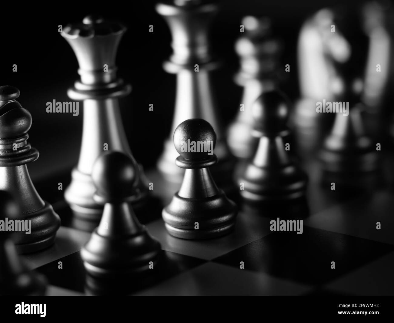 Grayscale closeup shot of chess figures Stock Photo - Alamy