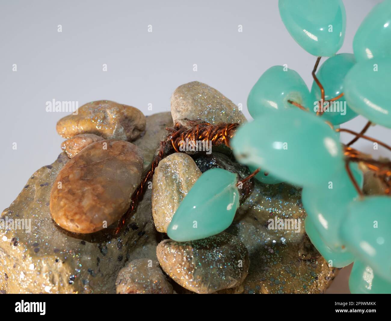 Feng Shui tree made of precious stone turquoise with beads and wire ...