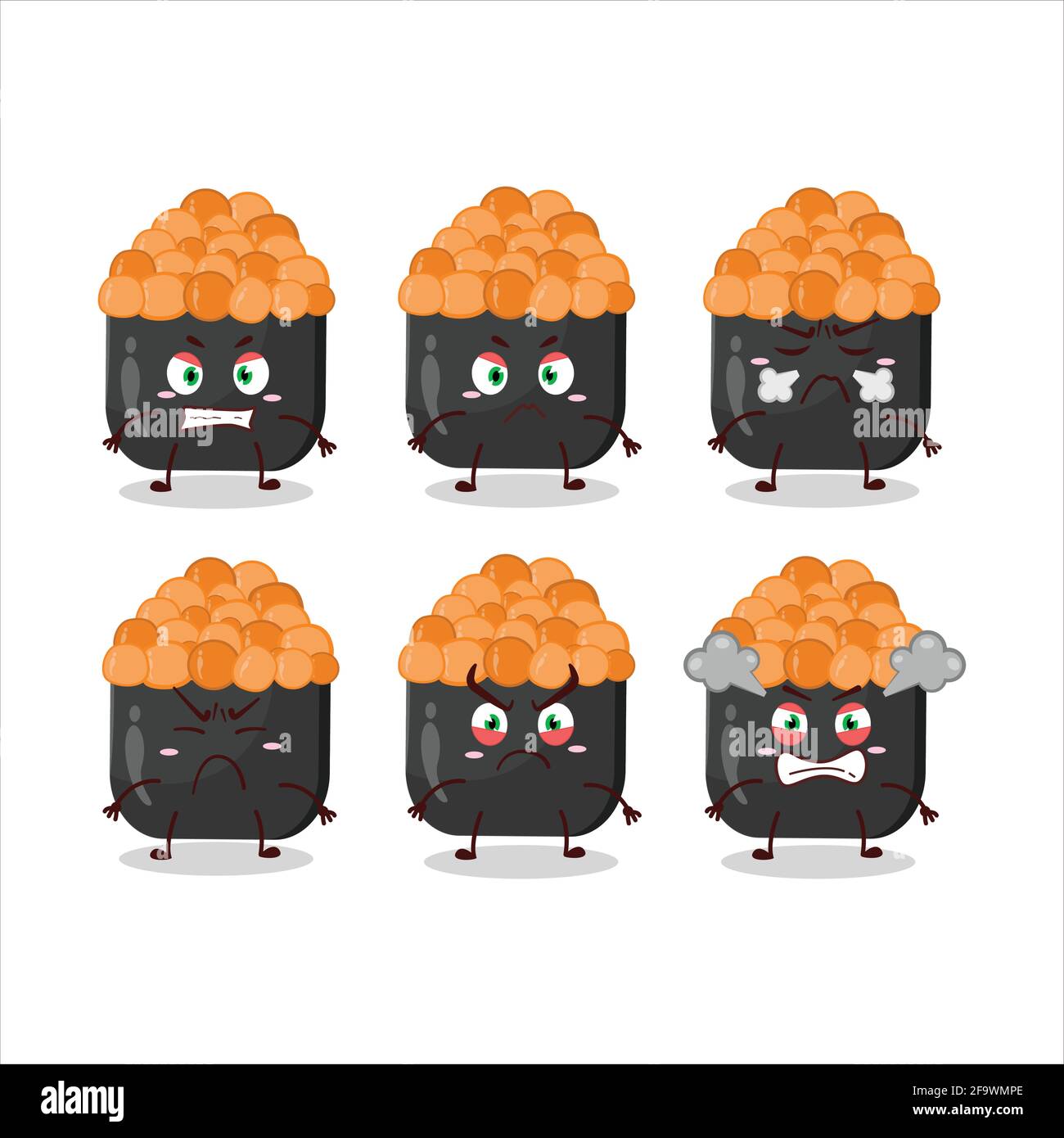 Gunkan sushi cartoon character with various angry expressions. Vector ...