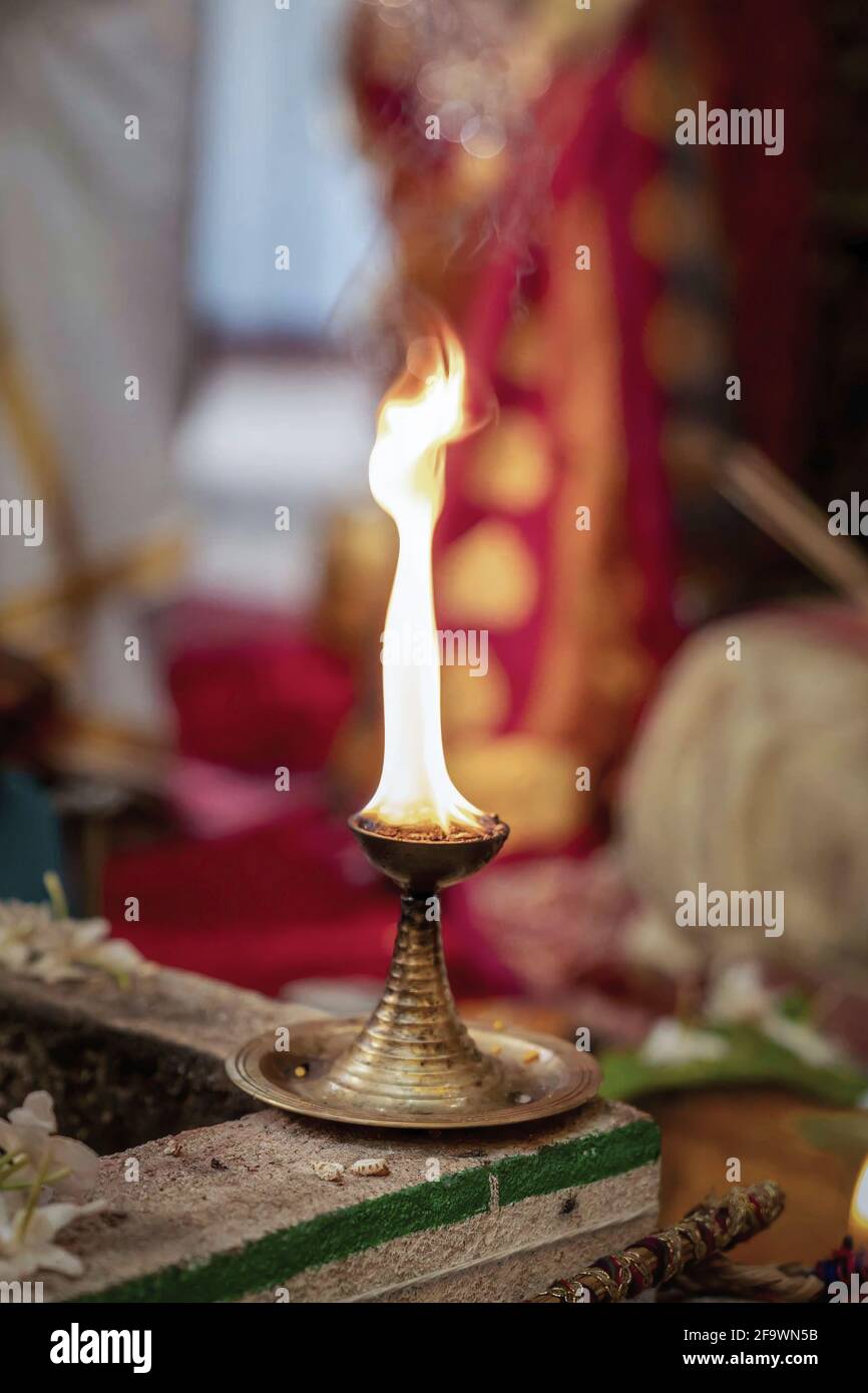 Hindu Temple Lamp Closup View Stock Photo - Alamy