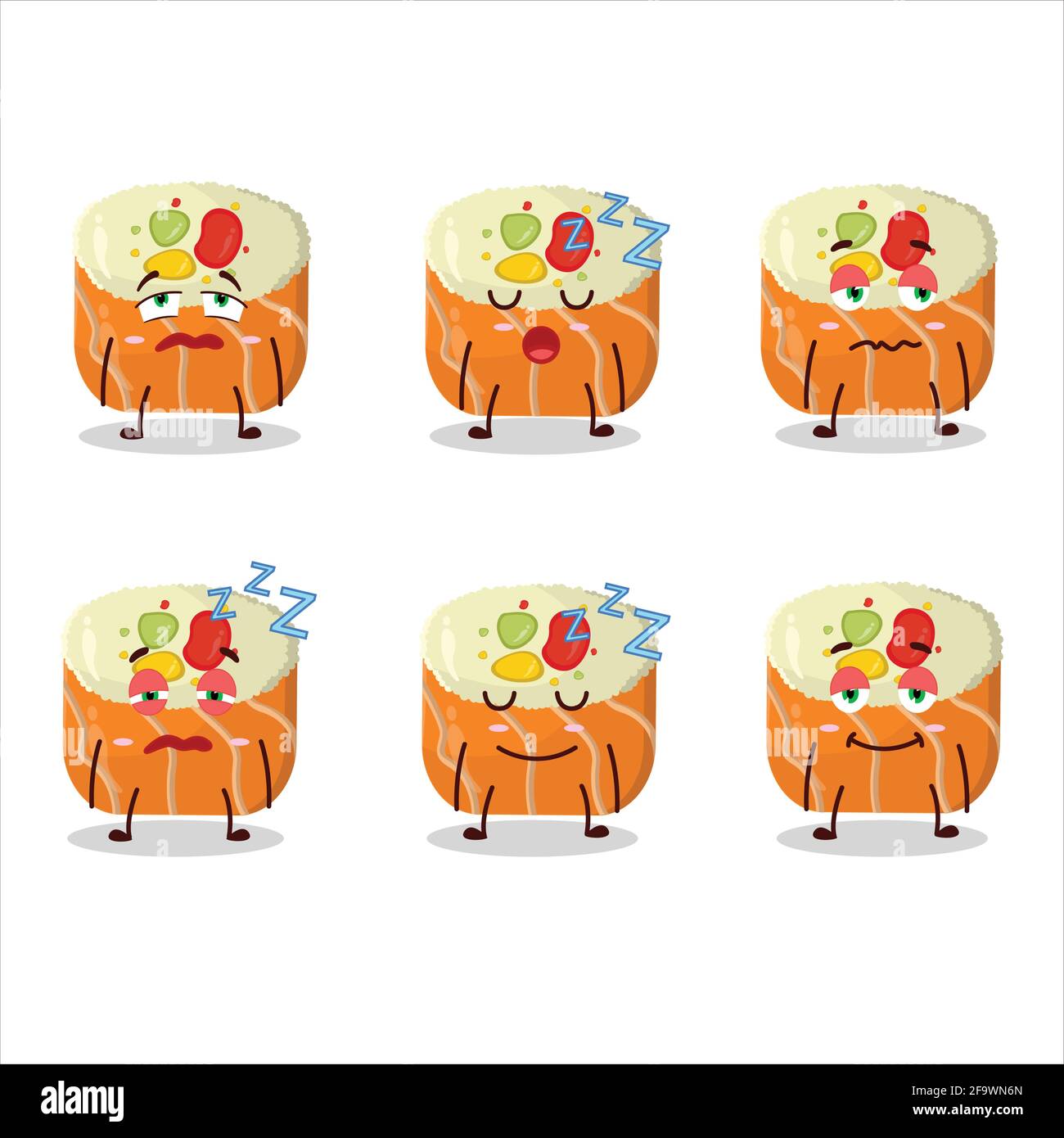 Cartoon character of uramaki sushi with sleepy expression. Vector ...