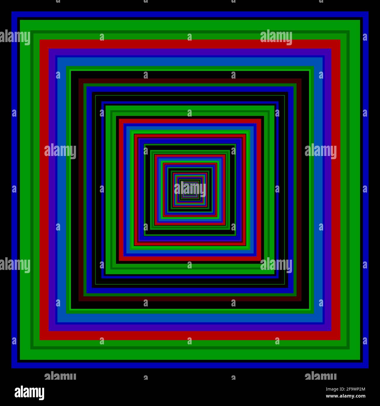 2D illustration of red green and blue squares forming a tunnel Stock ...