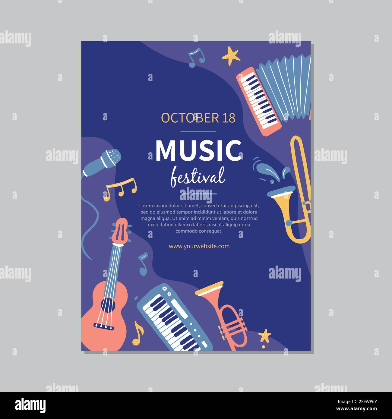 Hand drawn music festival banners template with musical instrument ...
