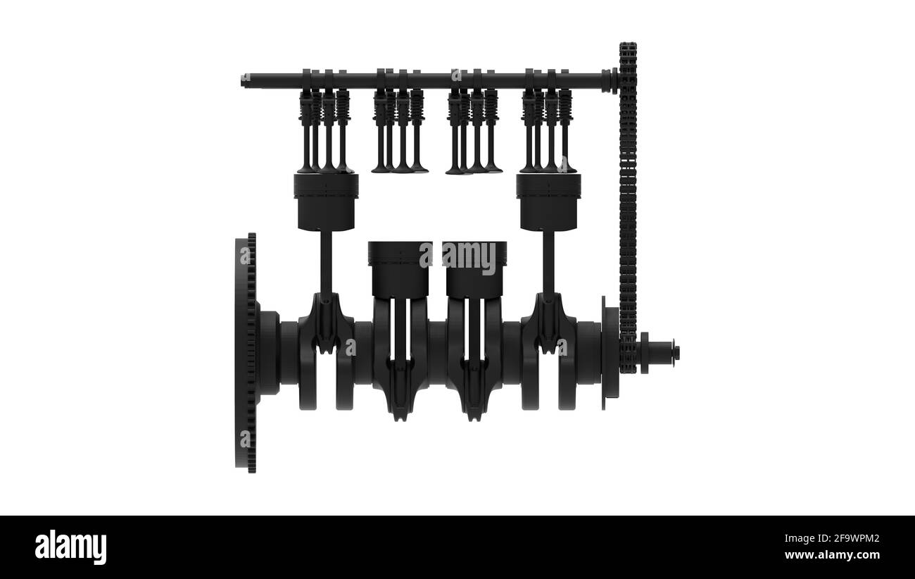 3D rendering of an engine technical components isolated on white ...