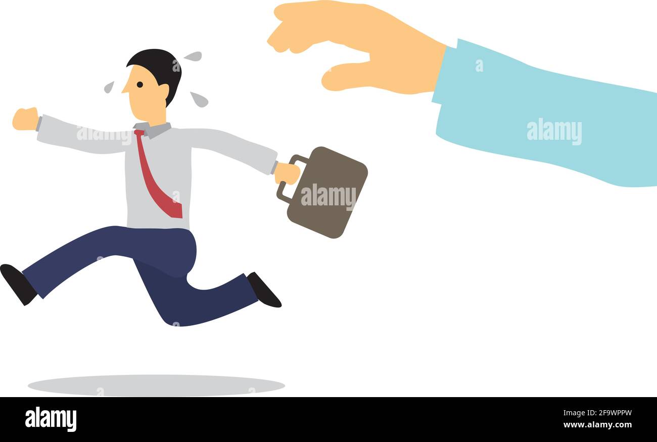 Human hand catching of businessman running away. Vector illustration ...