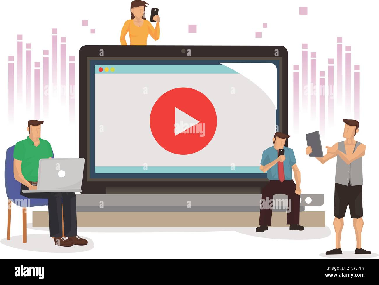 Group of people enjoy the video steaming on their computer and mobile ...
