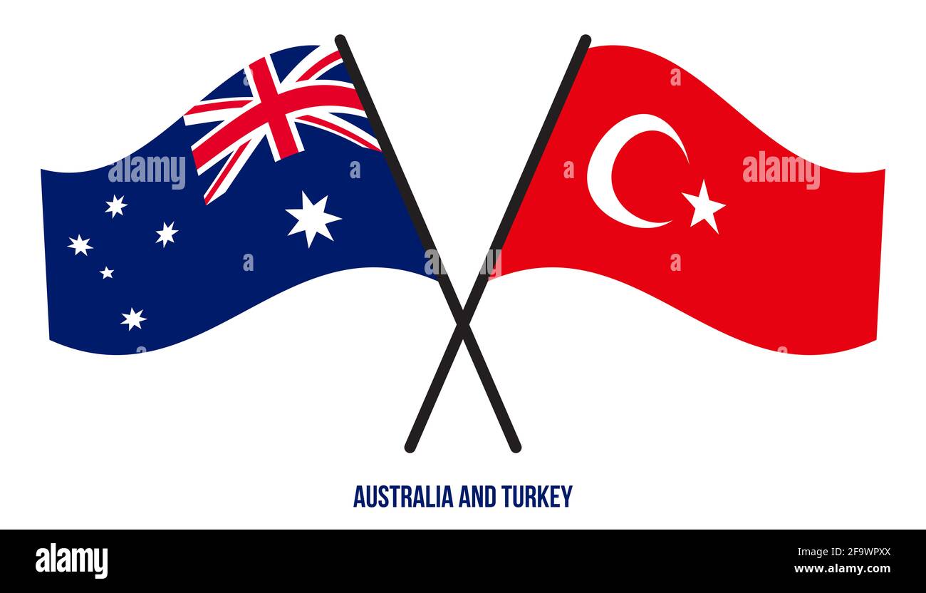 Australia and Turkey Flags Crossed And Waving Flat Style. Official ...