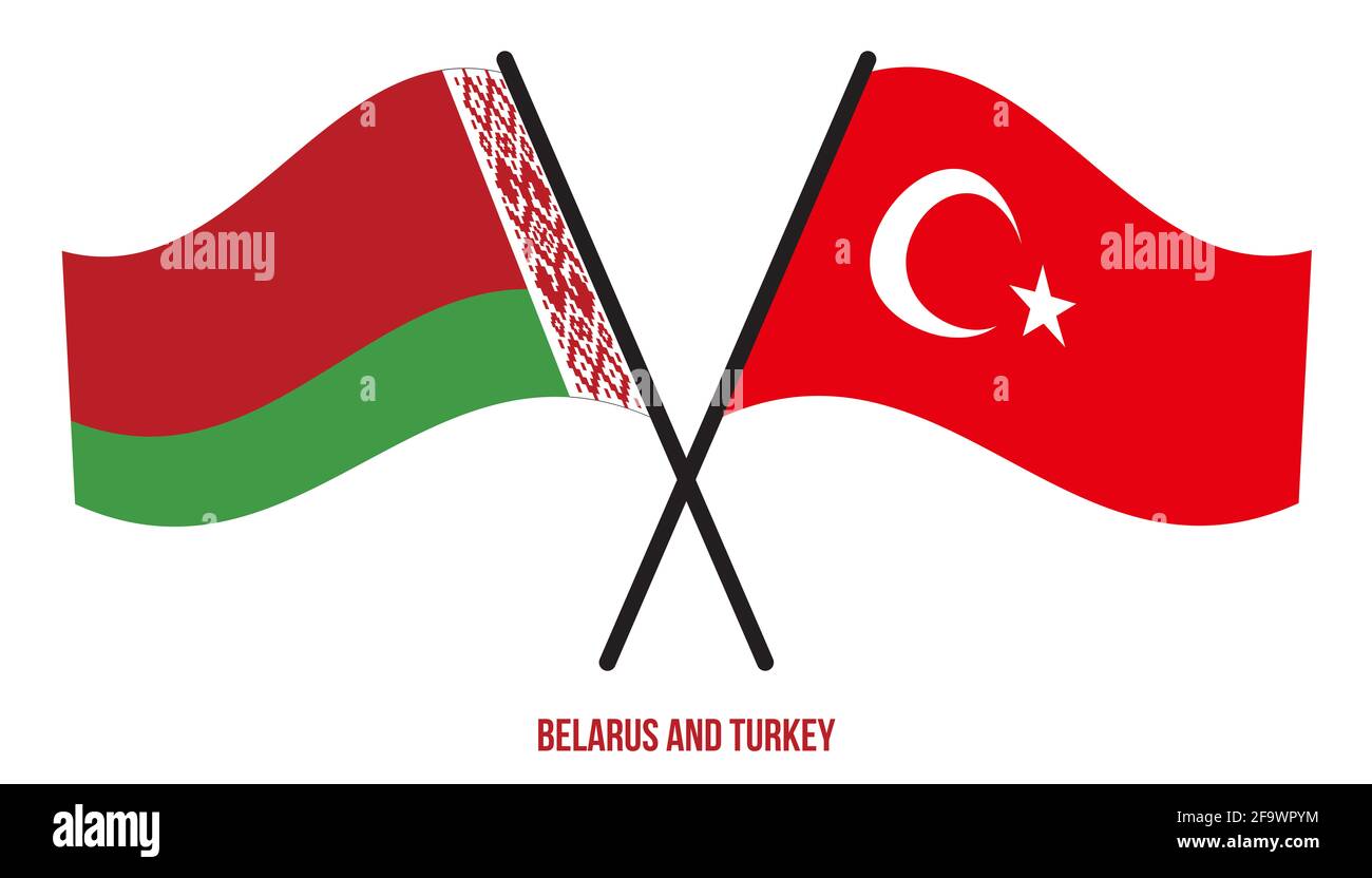 Belarus and Turkey Flags Crossed And Waving Flat Style. Official ...