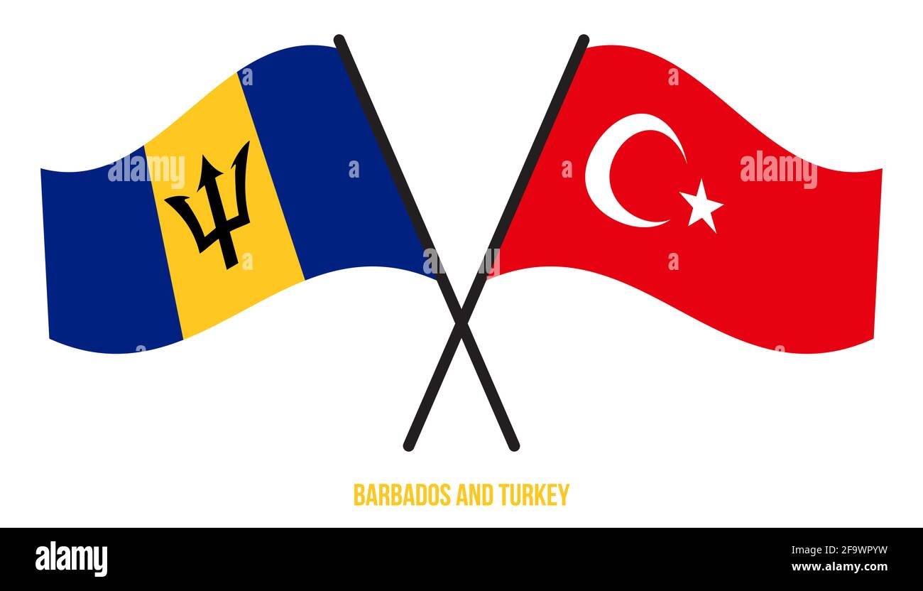 Barbados and Turkey Flags Crossed And Waving Flat Style. Official ...