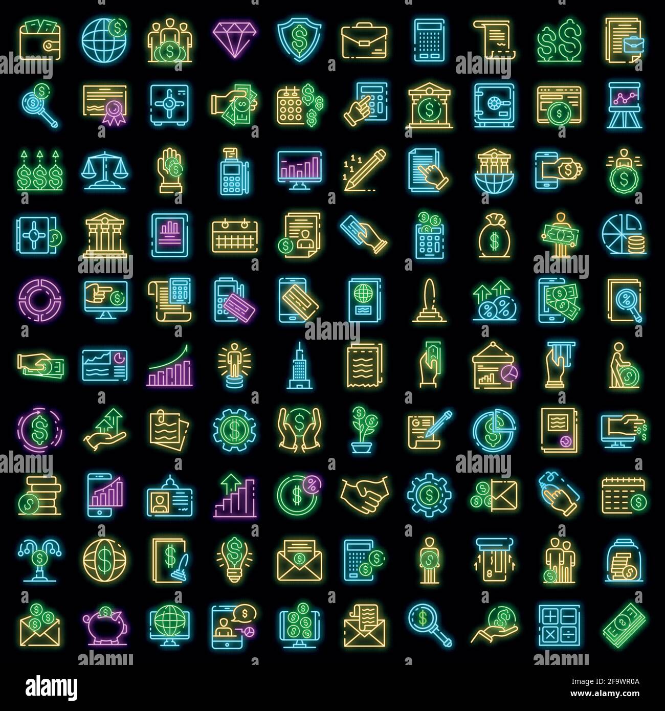 Accountant icons set. Outline set of accountant vector icons neon color ...