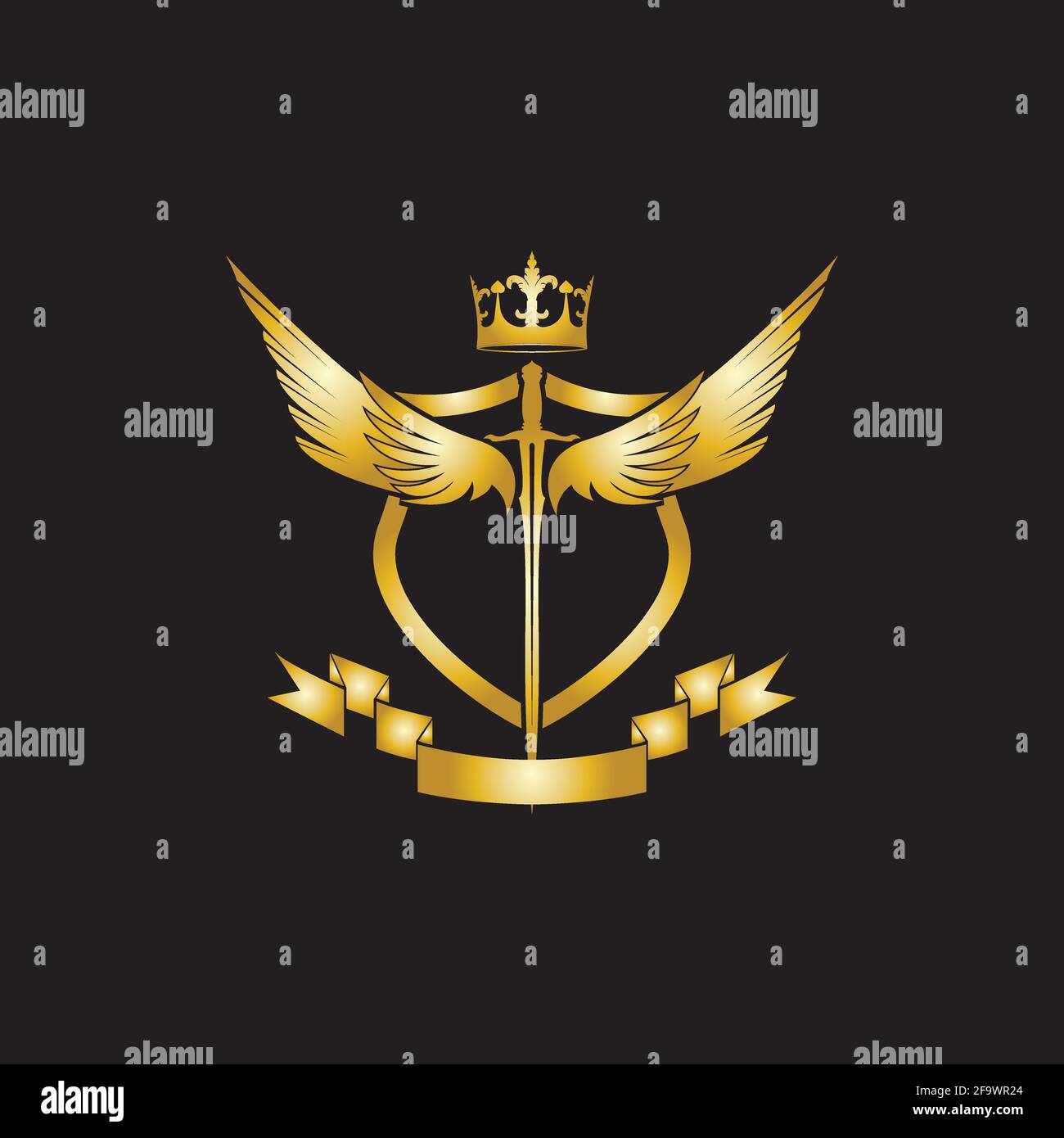 Heraldic Composition with crown, swords, wings, shield and ribbon Stock ...