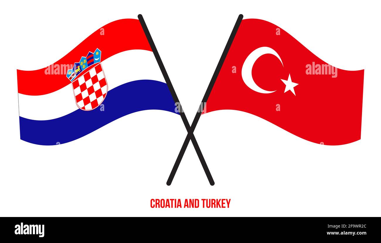 Croatia and Turkey Flags Crossed And Waving Flat Style. Official ...