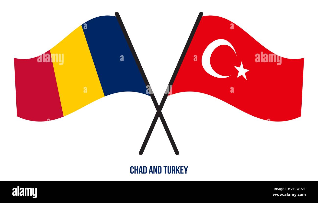 Chad and Turkey Flags Crossed And Waving Flat Style. Official ...