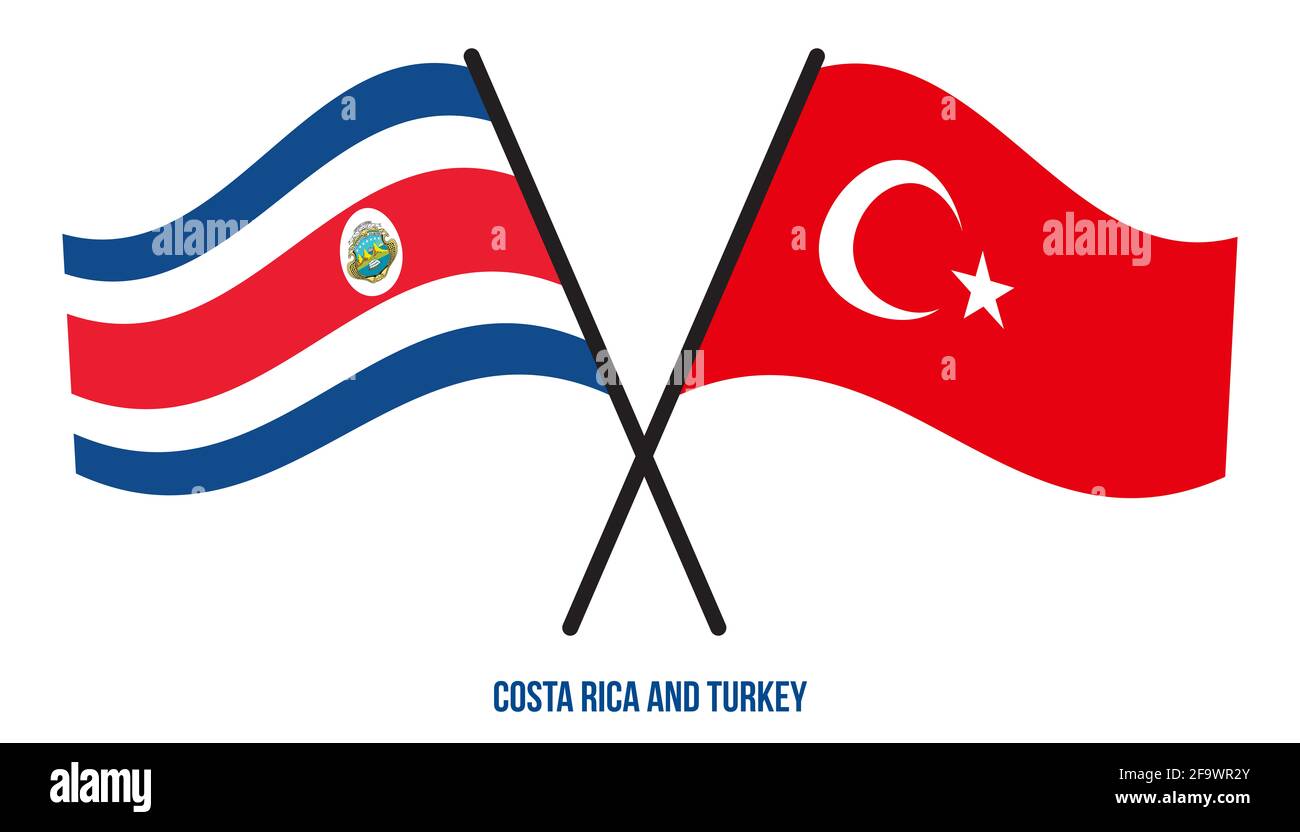 Costa Rica and Turkey Flags Crossed And Waving Flat Style. Official ...