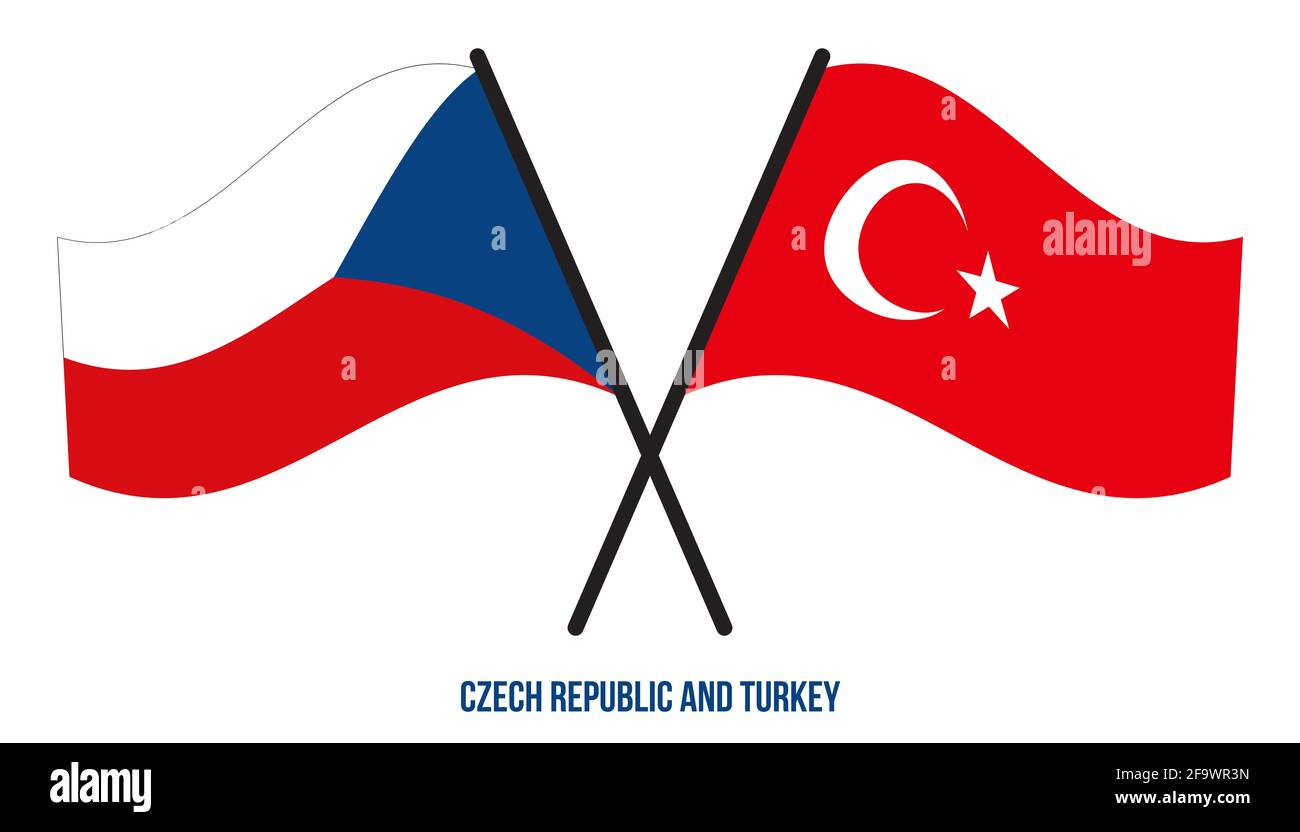 Czech Republic and Turkey Flags Crossed And Waving Flat Style. Official ...