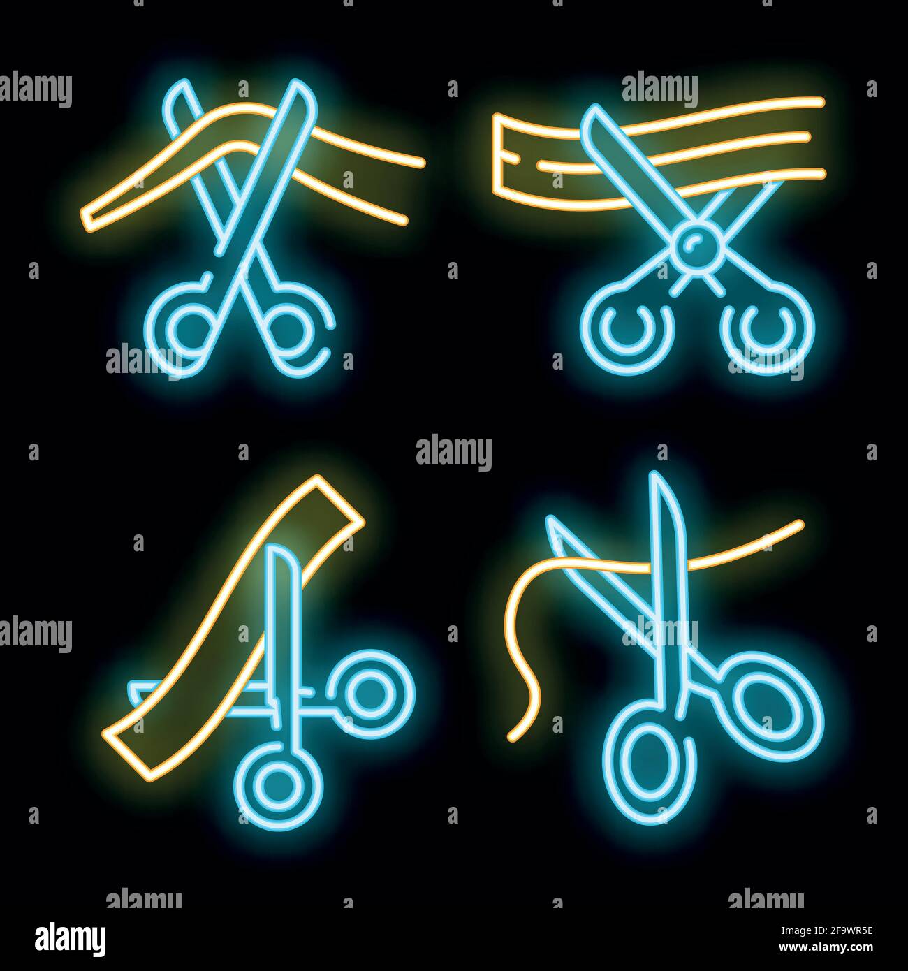Launch event icons set. Outline set of launch event vector icons neon ...