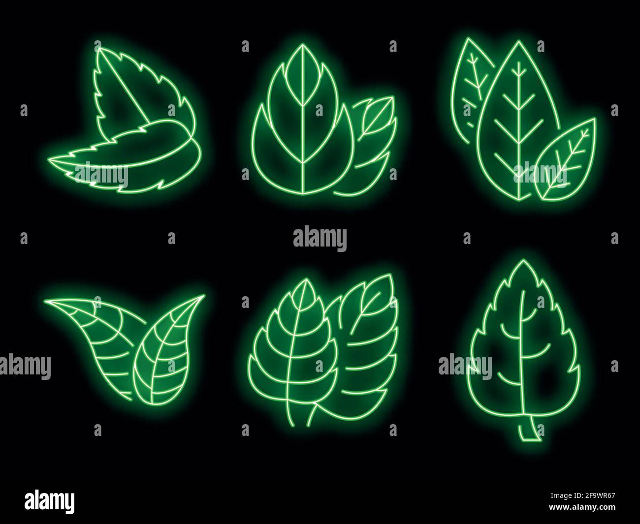 Mint icons set. Outline set of mint vector icons neon color on white ...