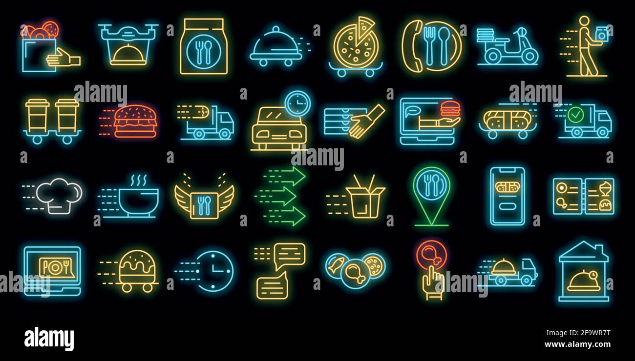 Food delivery service icons set. Outline set of food delivery service ...