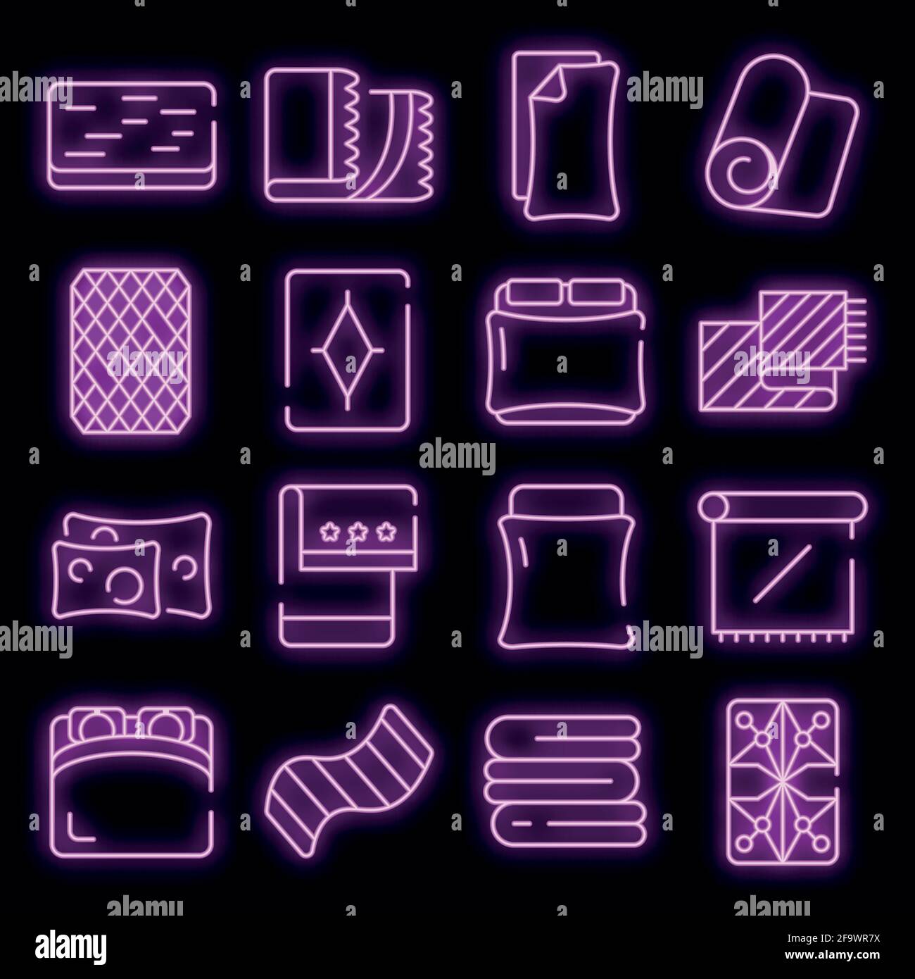 Blanket icons set. Outline set of blanket vector icons neon color on ...