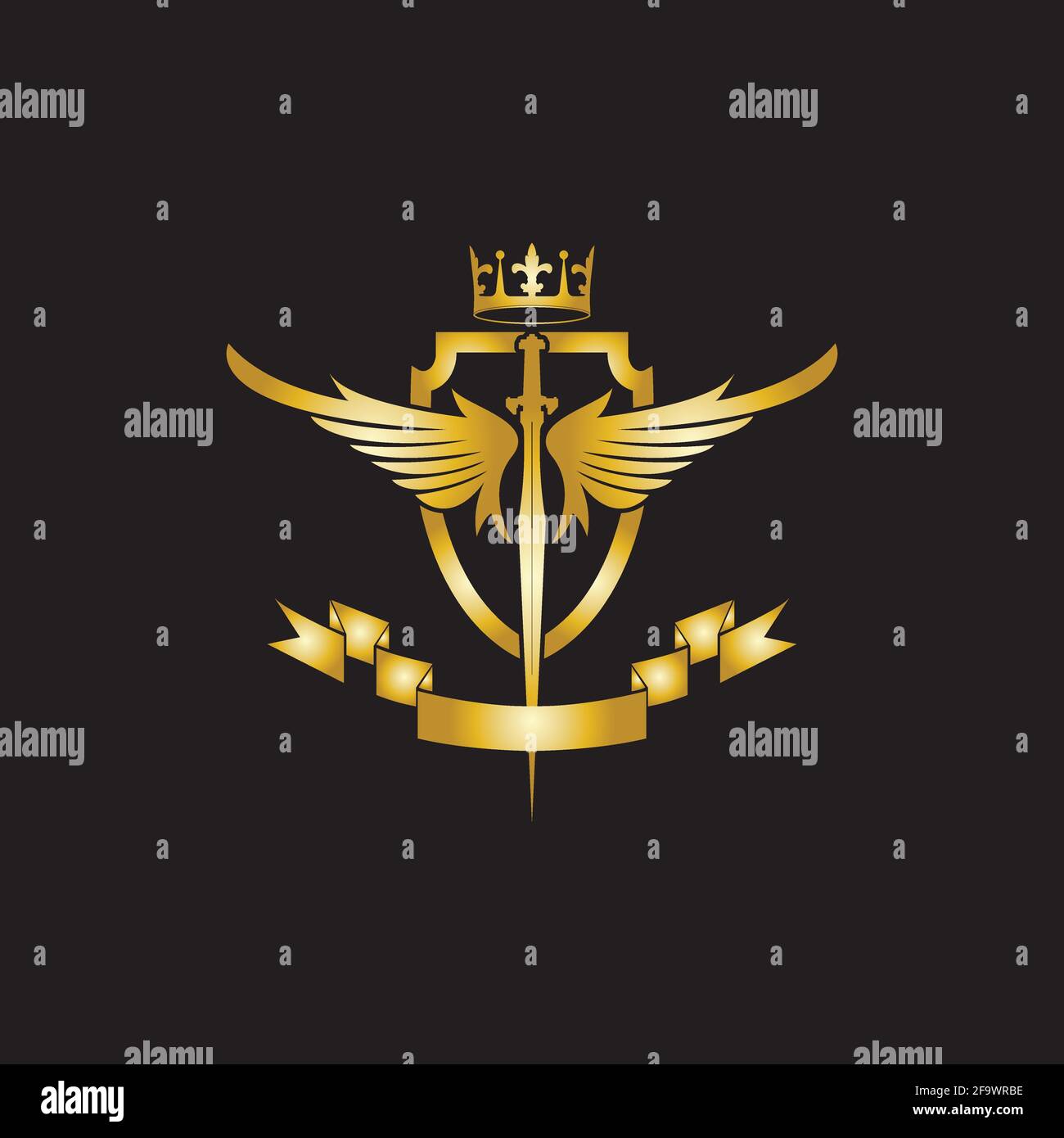 Heraldic Composition with crown, swords, wings, shield and ribbon Stock ...