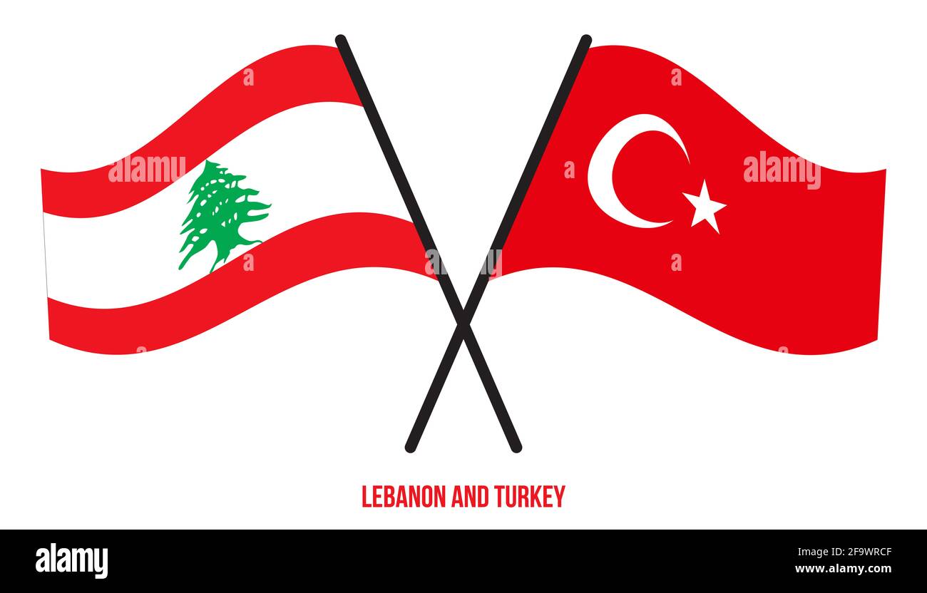Lebanon and Turkey Flags Crossed And Waving Flat Style. Official ...